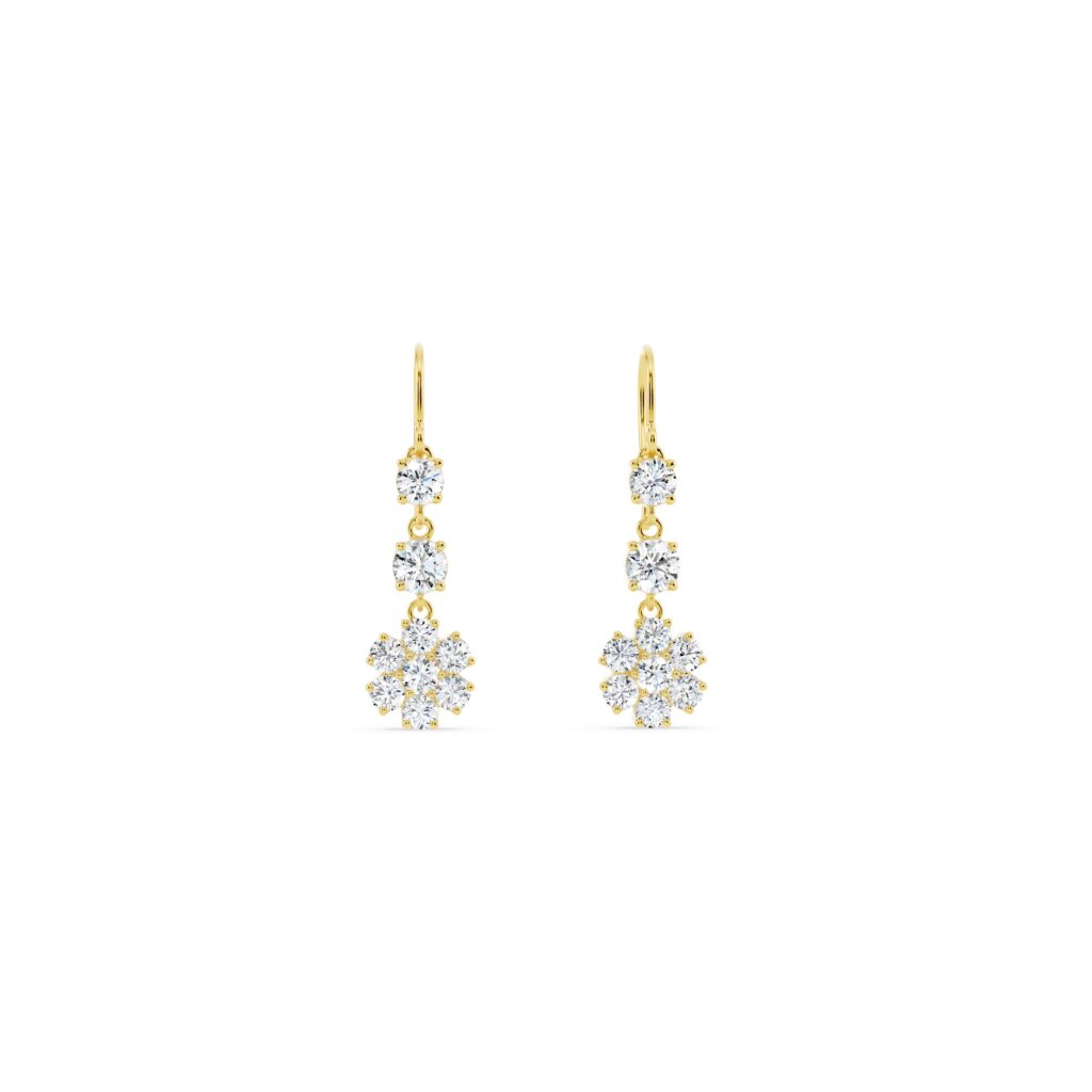 Timeless Cluster Diamond Drop Earrings in White, Yellow, or Rose Gold ...