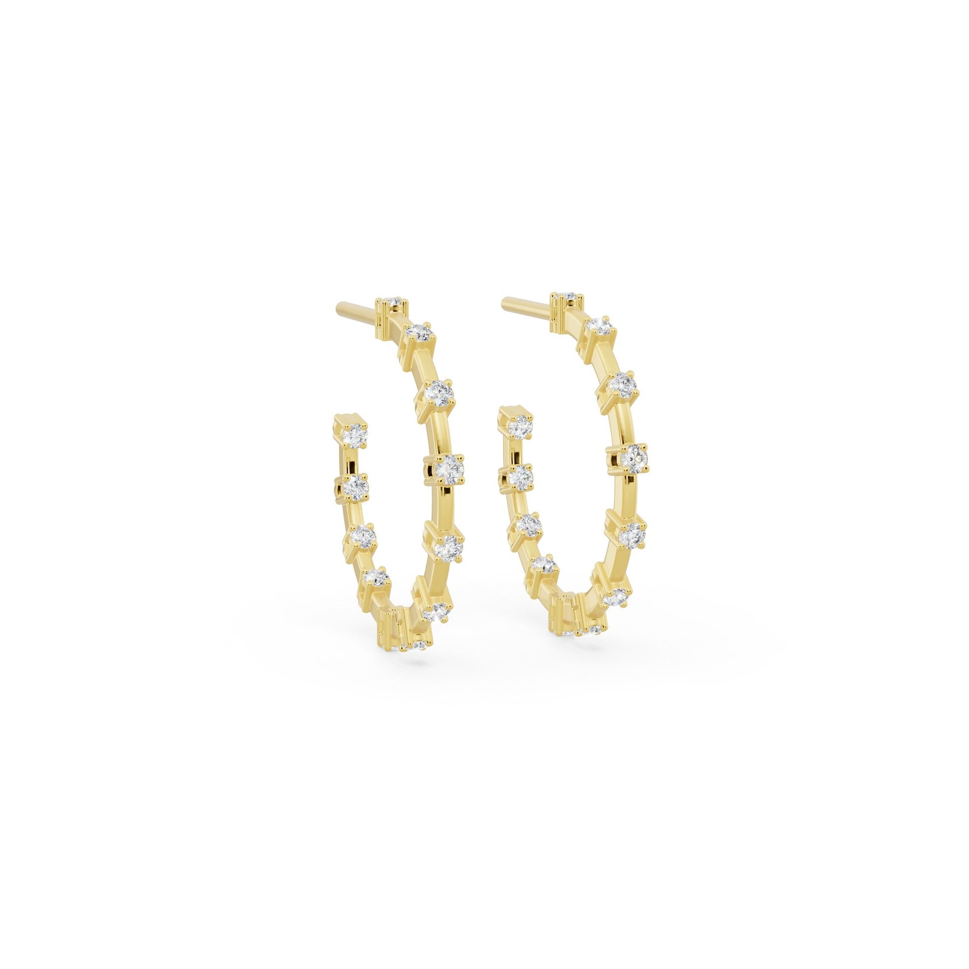 Modern Round Distanced Diamond Hoops in White or Yellow Gold - Anyra ...
